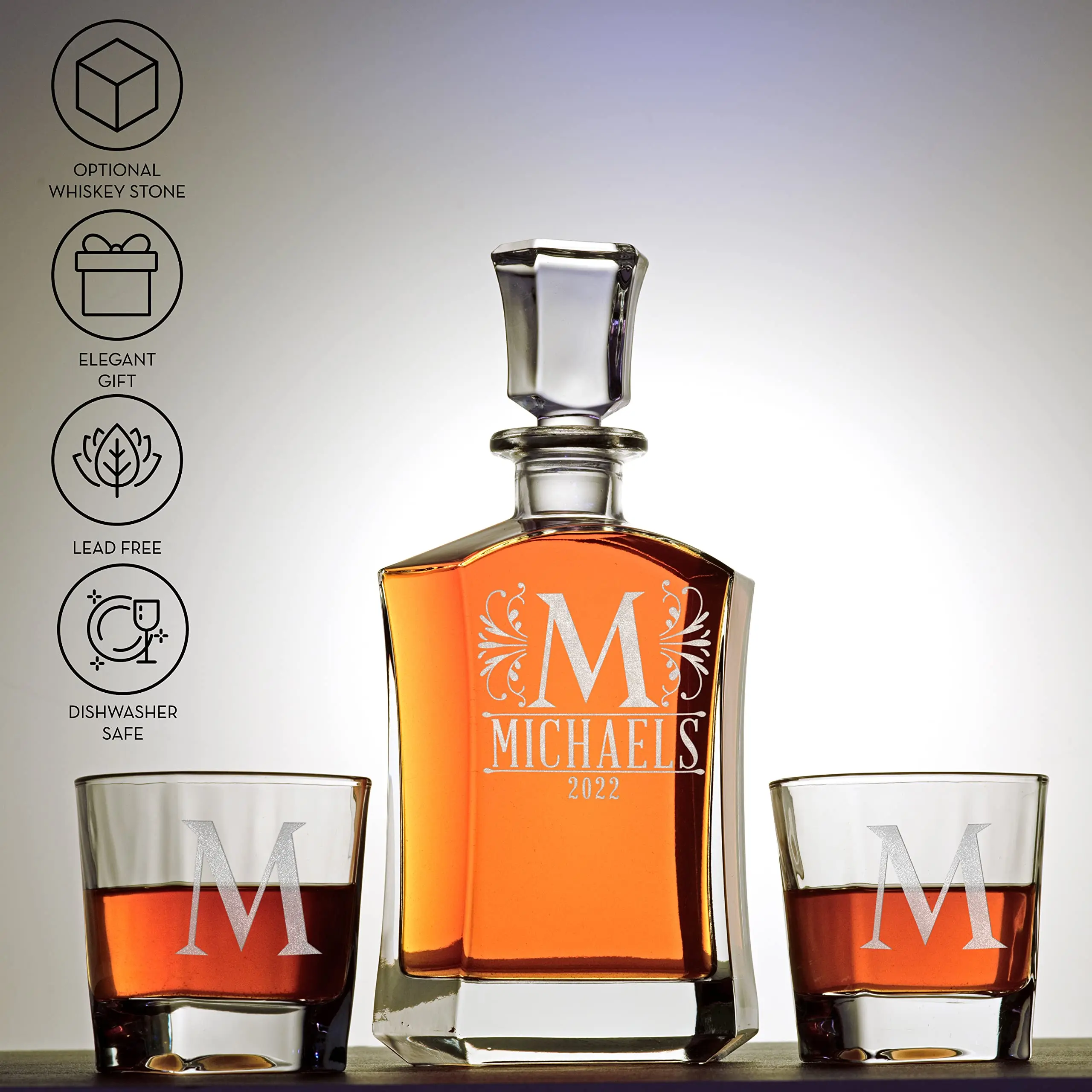 Custom Logo Engraved Liquor 25 Oz Personalized Glass Whiskey Decanter ...