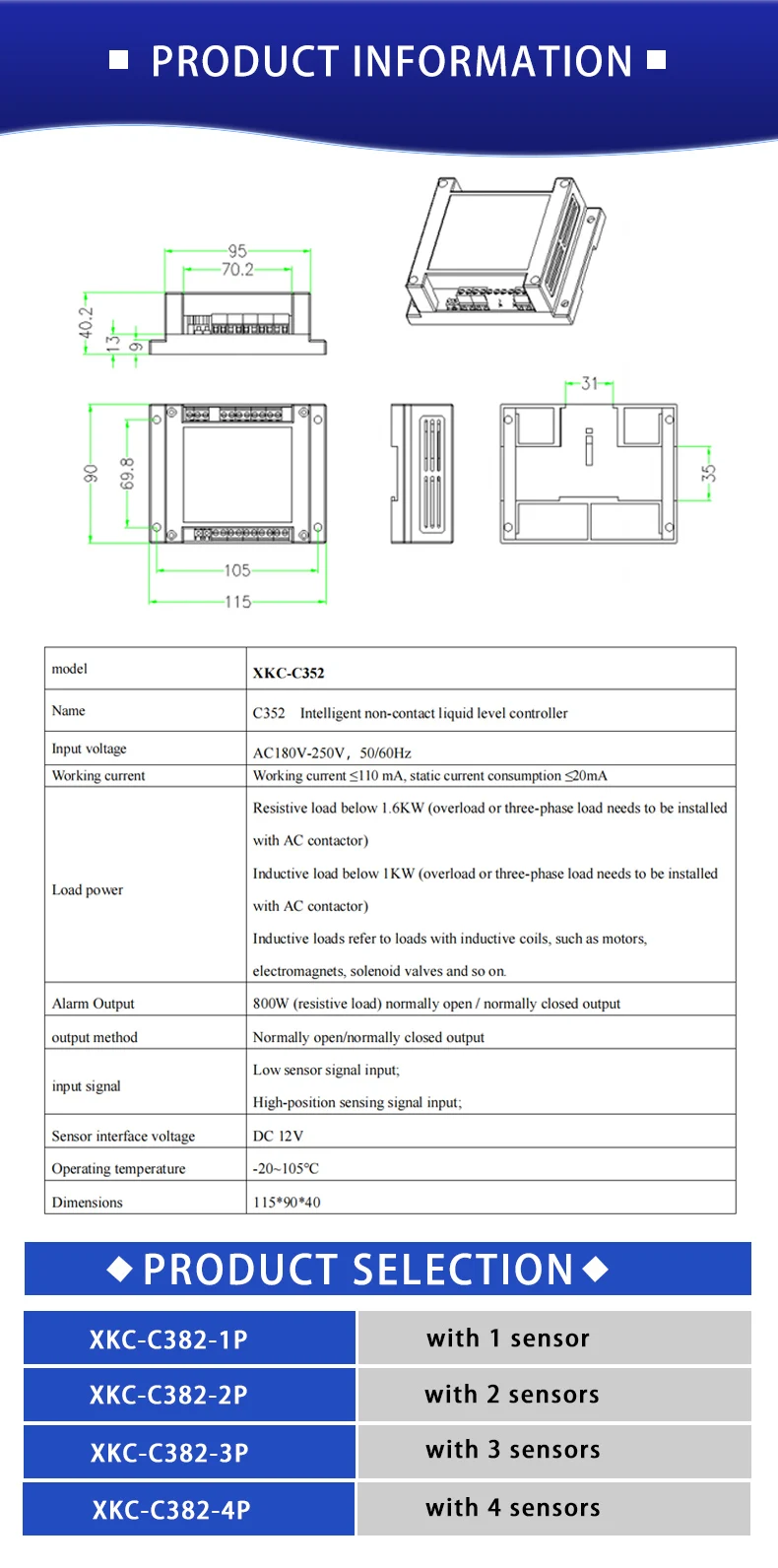 Automatic Water Level Controller C352 AC110V-220V with XKC-Y25 Non ...