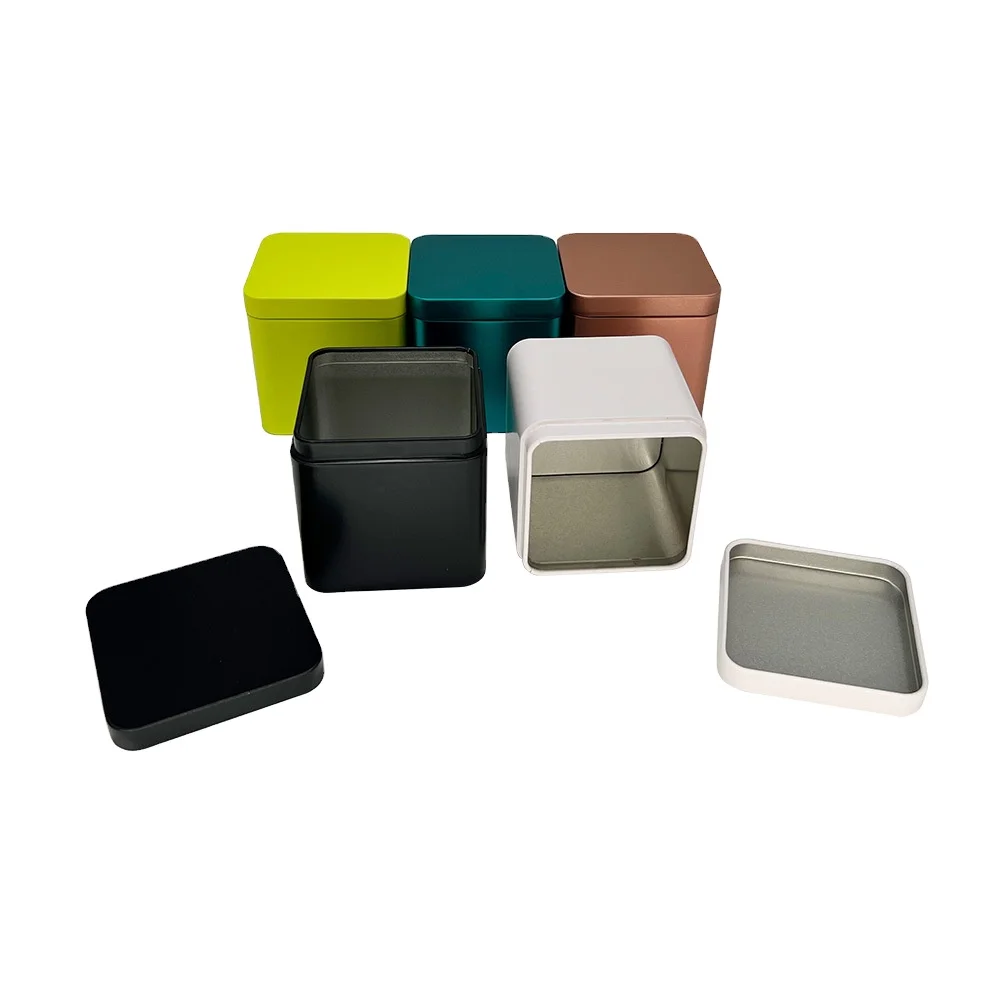 Empty Container Tea Square Food Tea Jar Black White Square Tea Tin Box ...