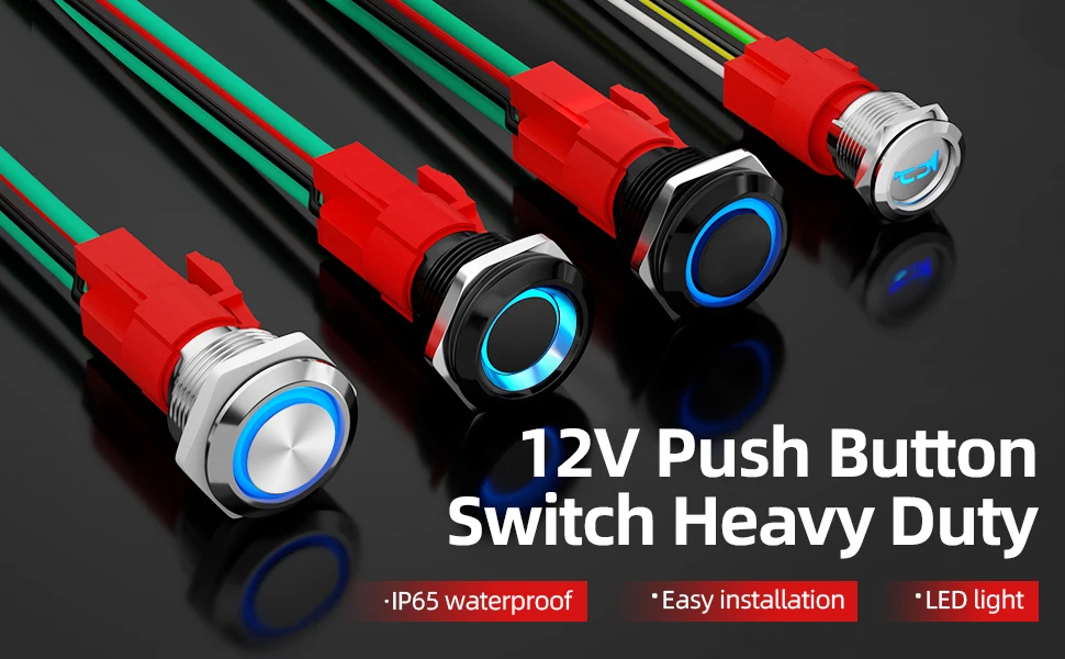 Daiertek 16mm Led Push Button Switch High Head 12v 20a Heavy Duty Metal Latching 4 Pin Push ...