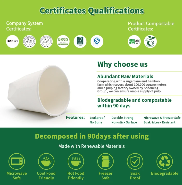 Compostable Cups Made From 100% Biodegradable Sugarcane Plant Fiber ...