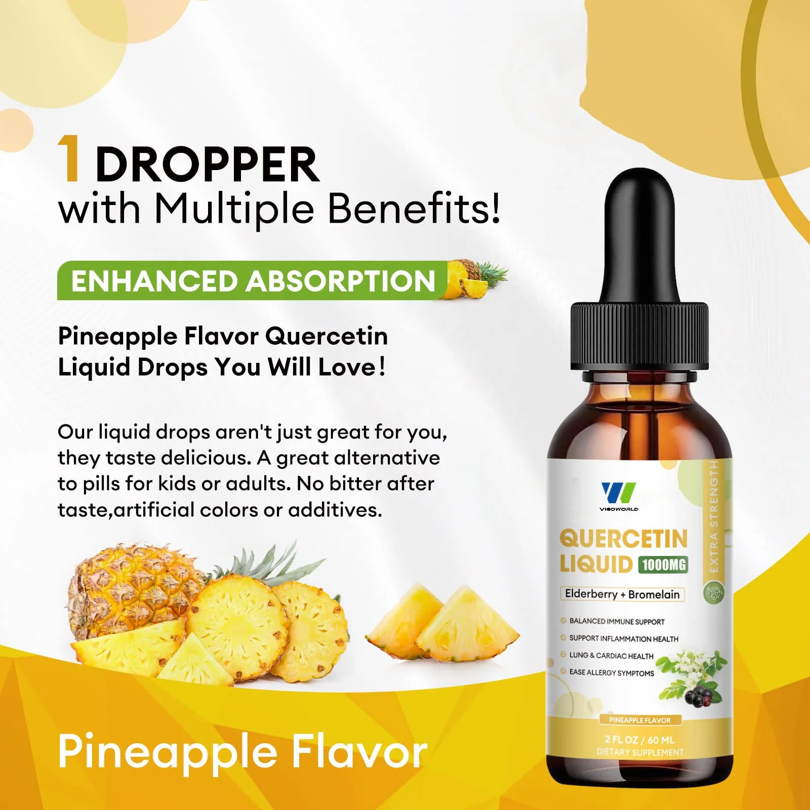 Quercetin Liquid Drops 1000mg Supplements For Adults 4x Stronger Than ...