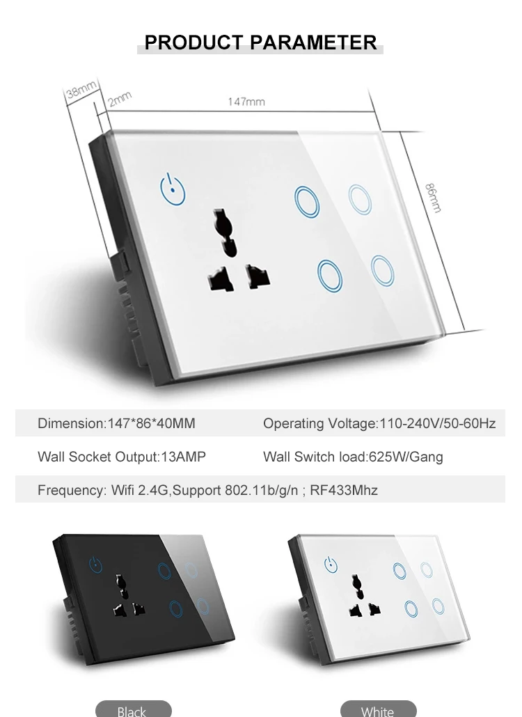 4gang Wifi Touch Switches With Wall Socket Tuya Smart Touch Switch ...