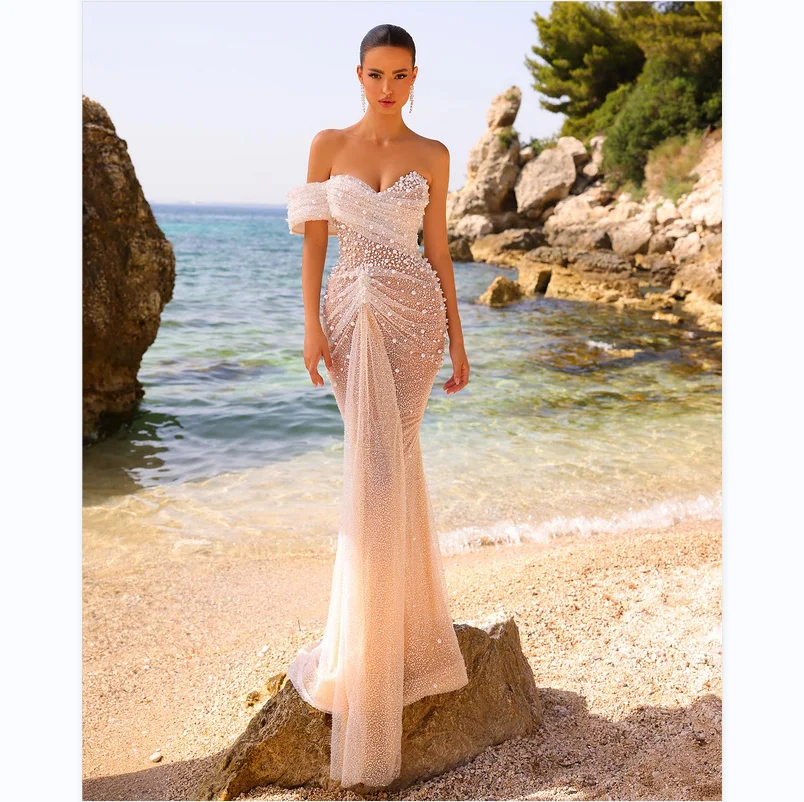 A8538 Elegant Gorgeous Prom Dress Off-the-shoulder Bodycon Beaded Mesh ...