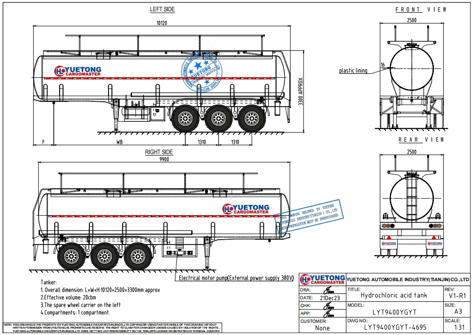 25000 Liter Fuel Tanker Truck Carbon Steel Lined Plastic Tanker Semi ...