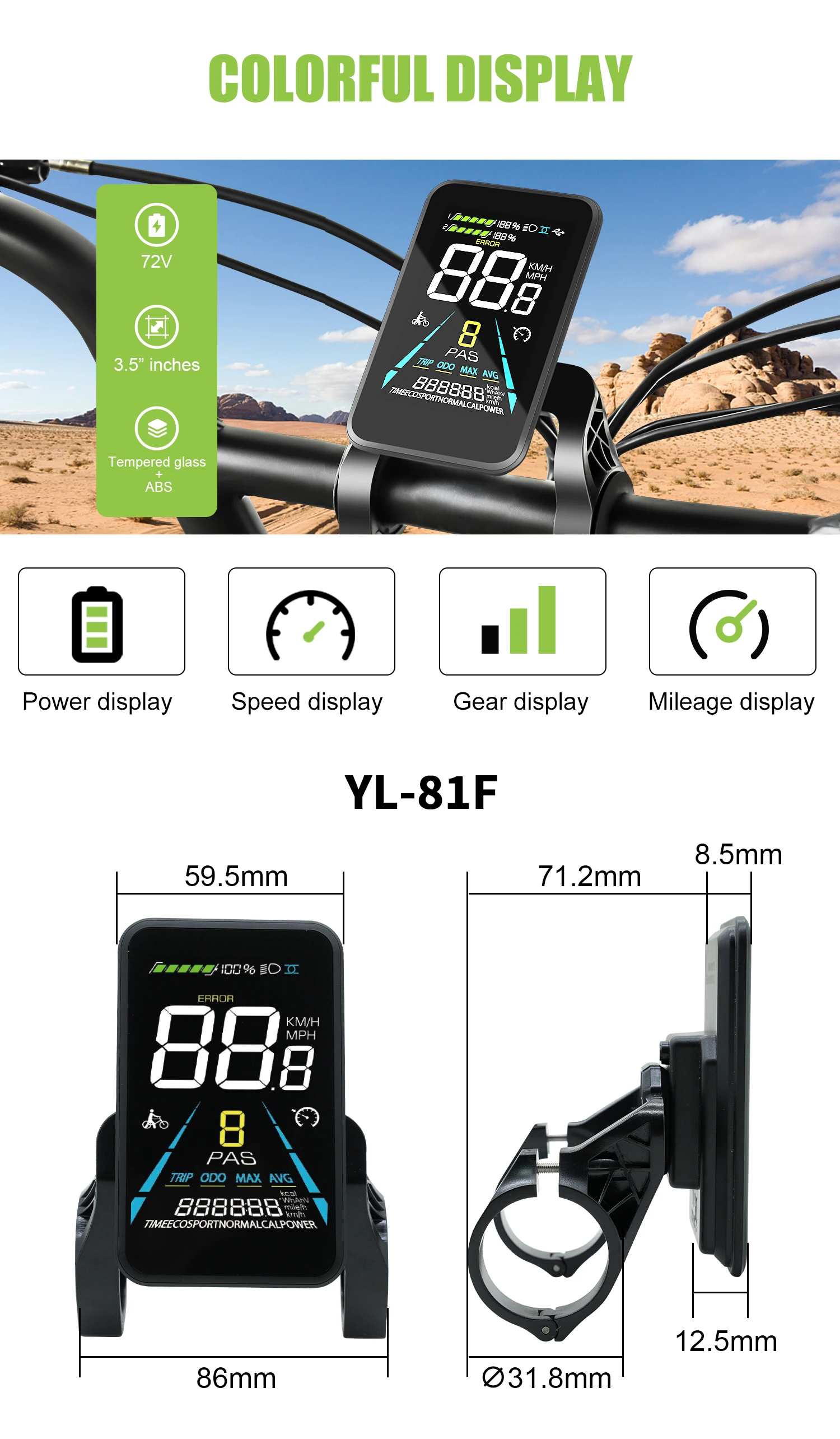 GreenPedel 3000W Electric Bike Conversion Kit LCD Display 72V Rear High ...