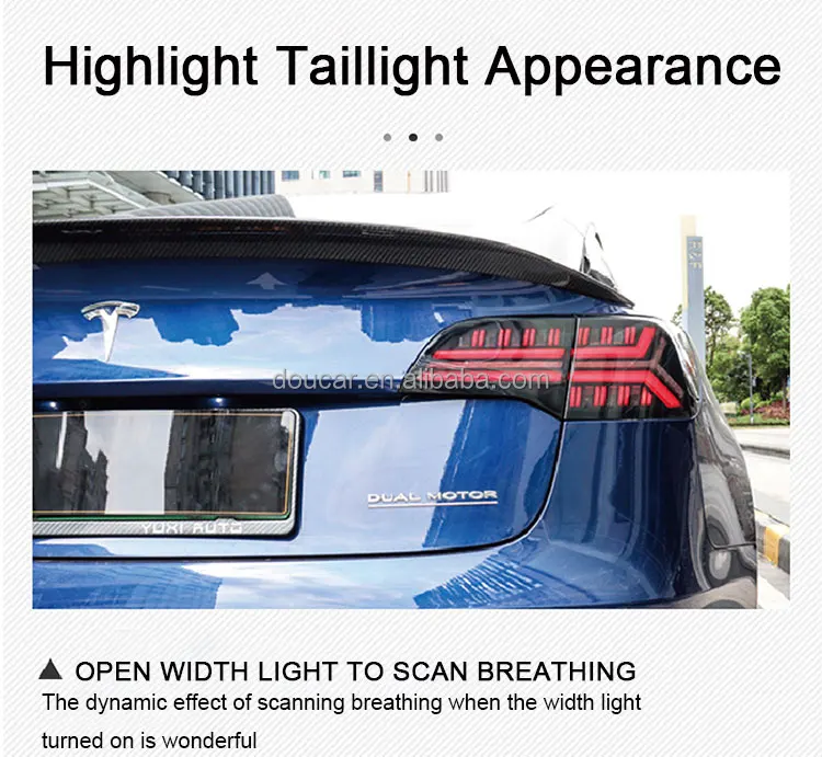 Doucar Tesla Tail Lights Fish Bone Styling For 2017-2023 Tesla Model 3 ...