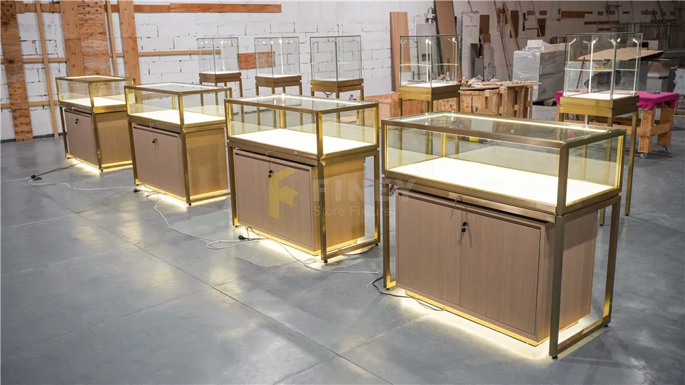 Custom Glass Display Showcase Wood Led Light Glass Retail Counter ...