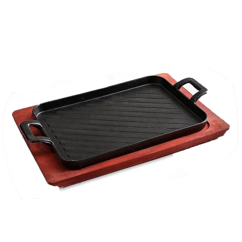 Cast Iron Rectangle Shape Barbecue Plate with Two Handles Steak ...