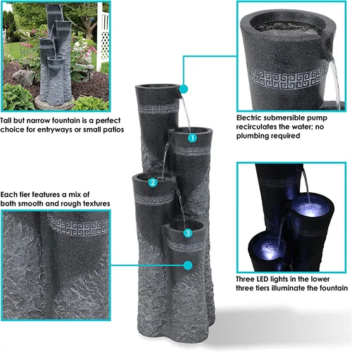 Outdoor 4 Tier Staggered Pillars Led Waterfall Fountain - Buy Water ...