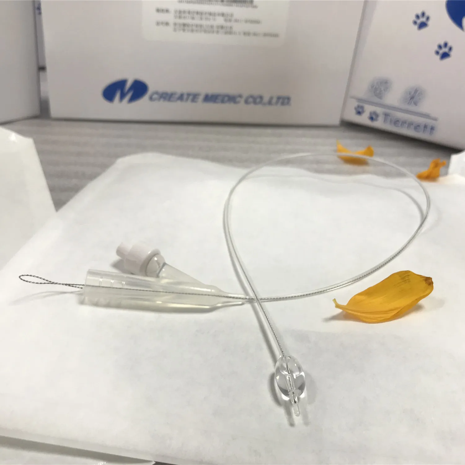 Japan "Tierrett" Silicone Double Cavity Catheter 3.5Fr 0.8ml L-250mm with Balloon and Guide Wire ...