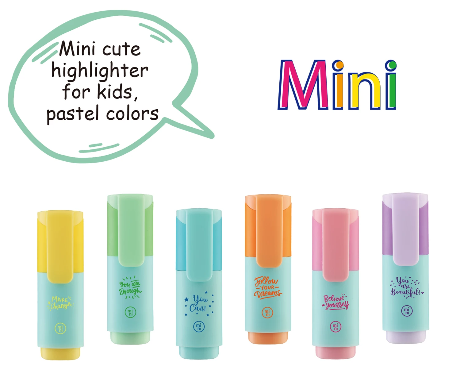 Mini Pastel Color Cute Gift Highlighter Marker Set With One Neon Yellow ...