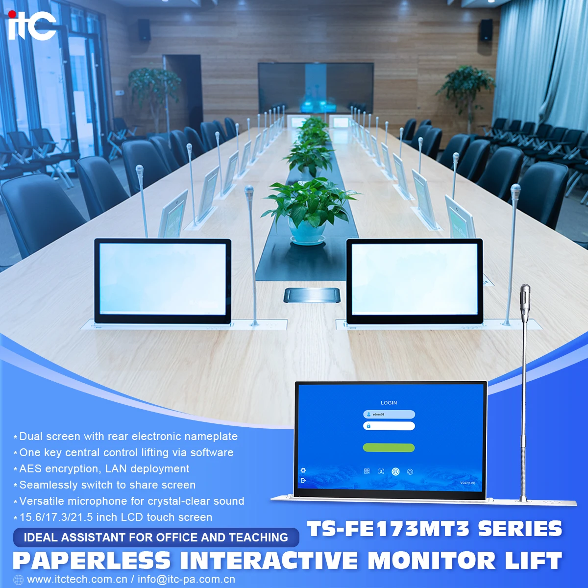 Motorized Dual-Screen Interactive Monitor Lift - ITC TS-F156MT3