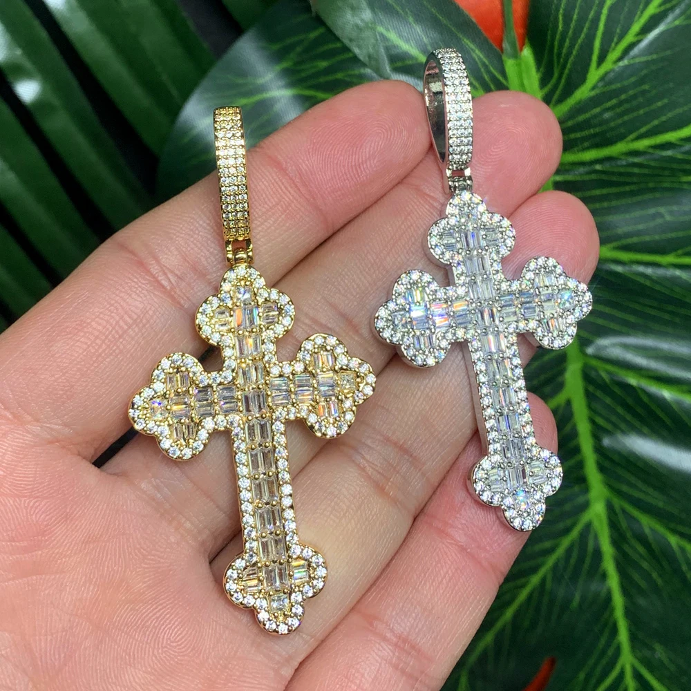 Hip Hop Cross Pendant With Rope Chain Necklace Full Paved Iced Out Bling CZ Jewelry Fashion Gift Alibaba