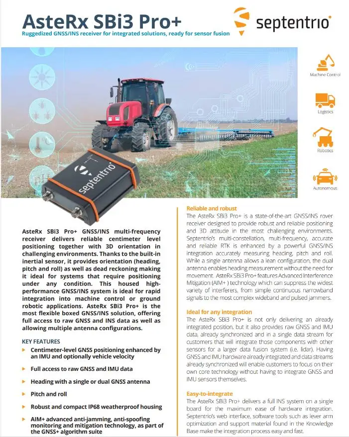 Asterx Sbi3 Pro+ Ruggedized GNSS/INS Receiver - Septentrio