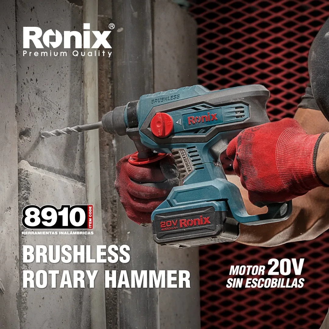 Ronix 20v Brushless Rotary Hammer 8910 22mm Sds Plus Cordless Breaker Demolition Jack Rotary ...