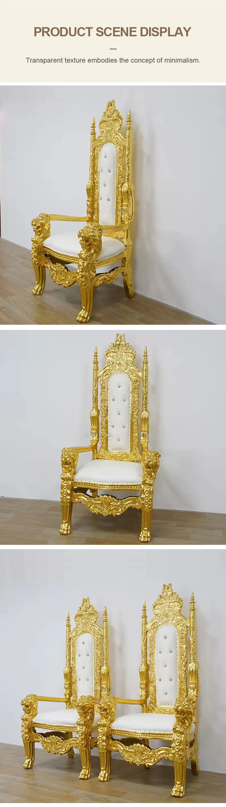 King and Queen Gold Luxury Wooden High Back Royal Bride Wedding Throne ...