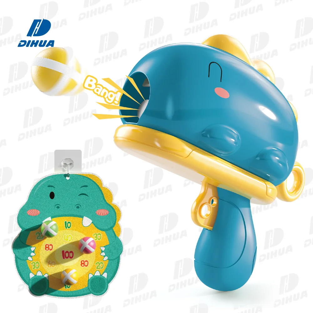 Cartoon Dinosaur Sticky Ball Gun with Dartboard Shooting Game Dart ...