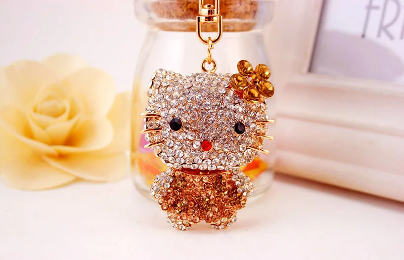 Hello Kitty Crystal Rhinestone Keychain Metal Key Ring Car Bag Pendant ...