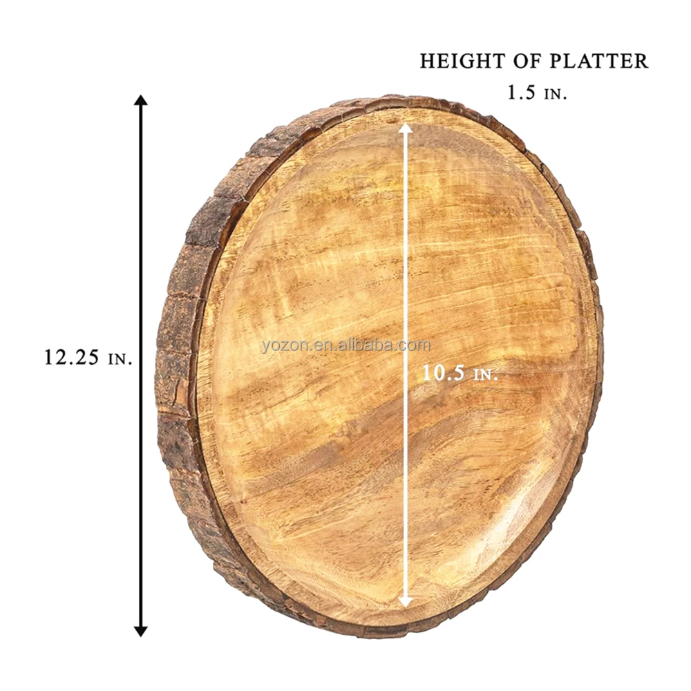 Custom Round Wooden Serving Platter With Tree Bark On Edges Wood Pizza ...
