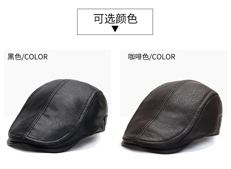 High Quality Winter Men Sheep Leather Flat Black Ivy Caps Newsboy Hat ...