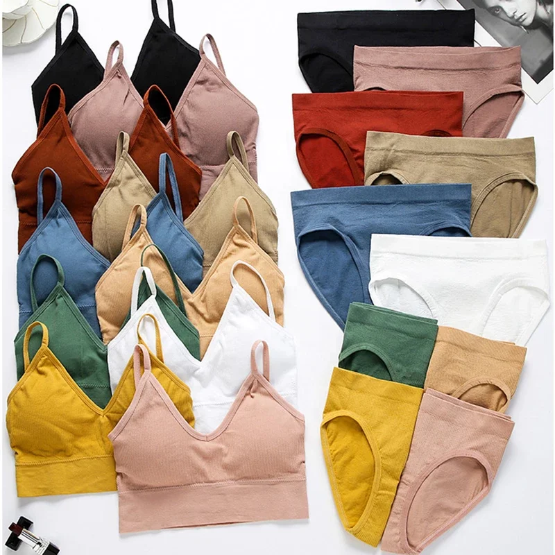 Seamless Ladies Breast Padded Bras Panties Underwear Women Sports Push ...