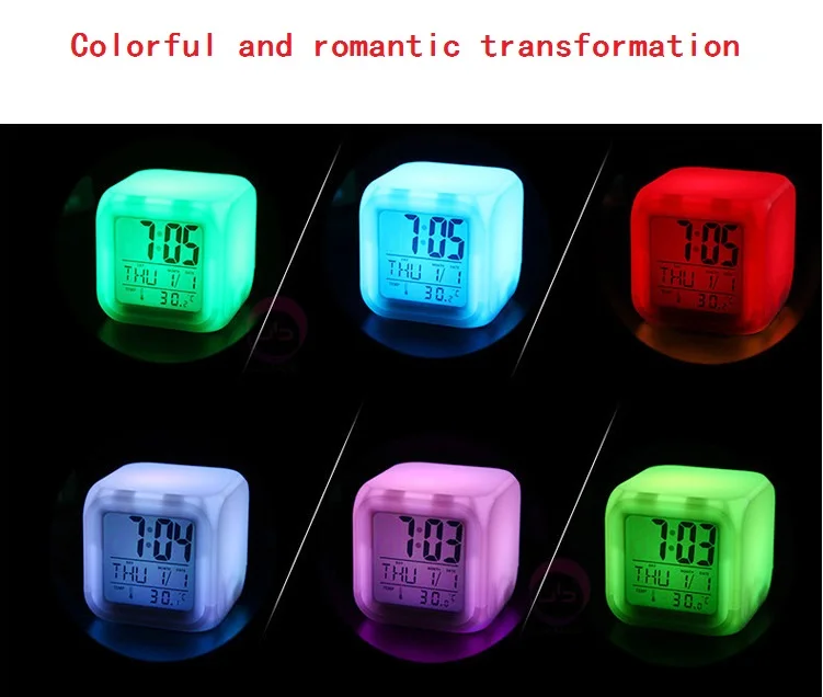 7 Colour Sublimation Cube Clock Luminous Cube Clock Alarm Clock Night ...