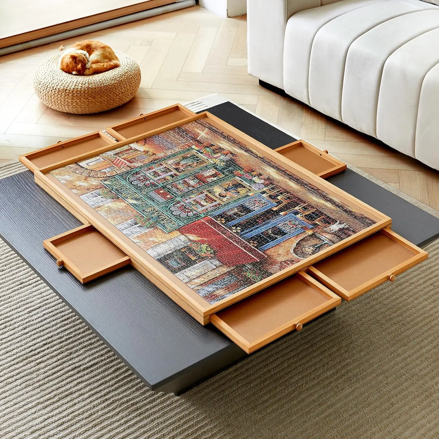 Wooden Jigsaw Puzzle Table Adult Portable Puzzle Board Lazy Susan ...
