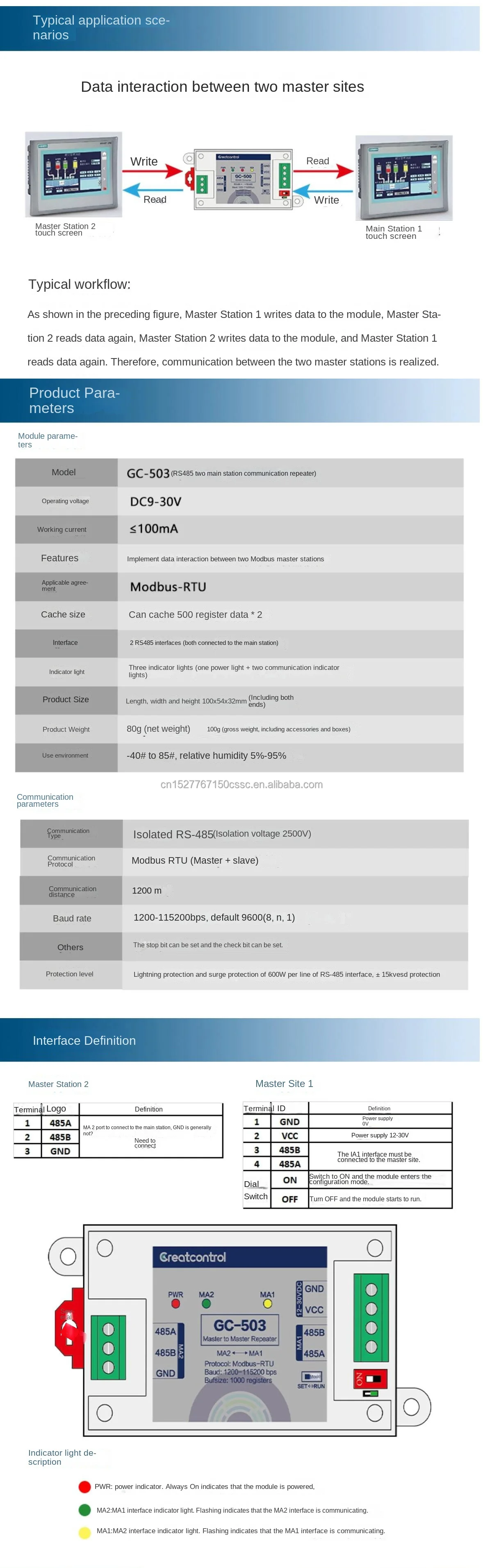 Rs485 Master To Slave 2 Master Stations Communication Repeater Modbus ...