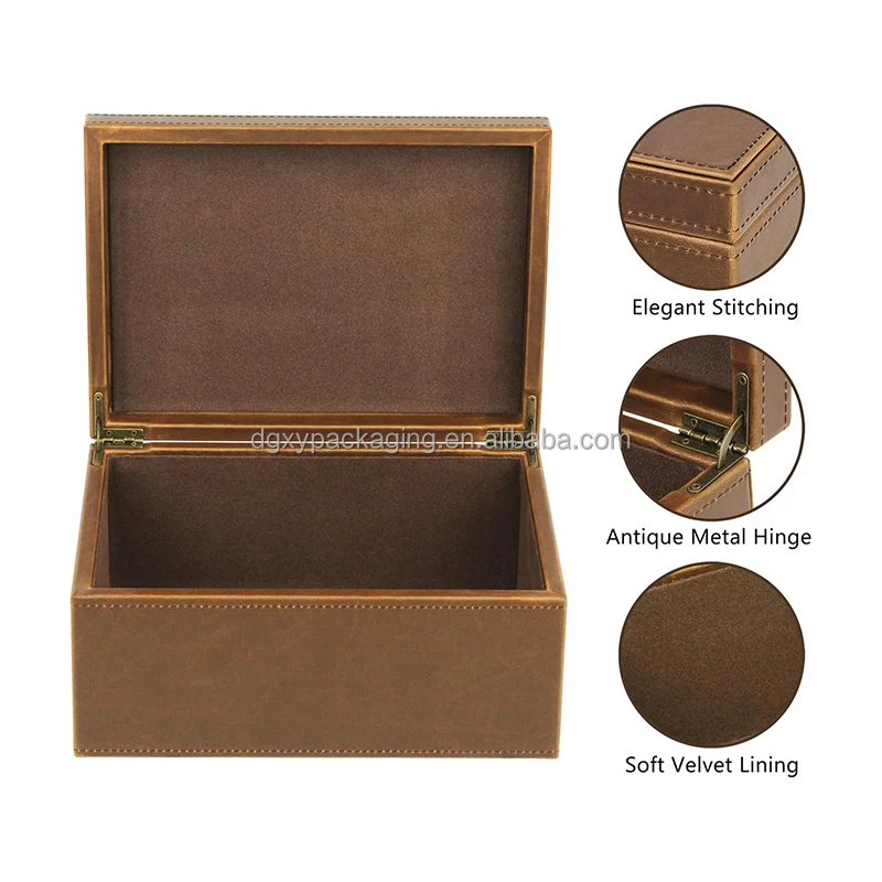 Faux Leather Decorative Box Large Wooden Box Accessory OrganizerJewelry ...
