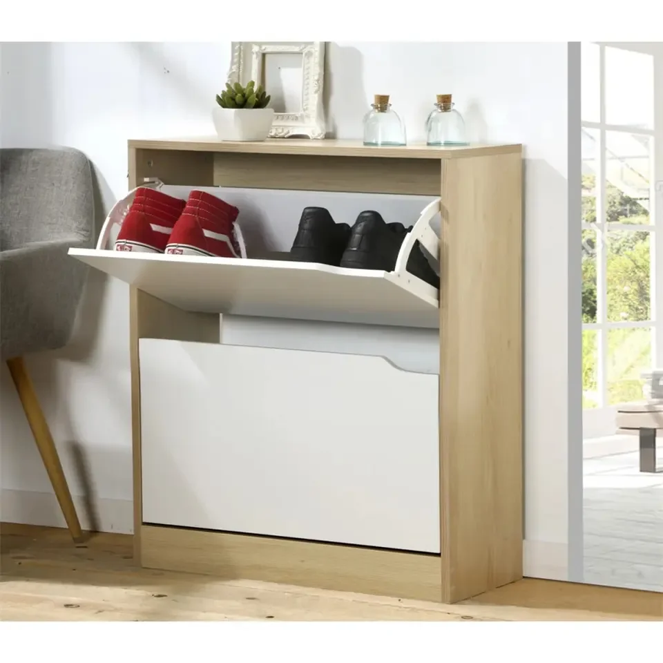 Small Shoe Cabinet Two Layers White - Durable & Stylish