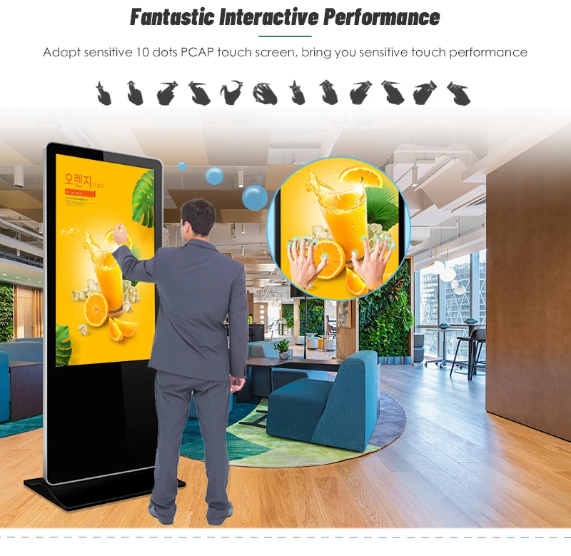 55 Inch Floor Stand Interactive Advertising Display Screen Media Player ...