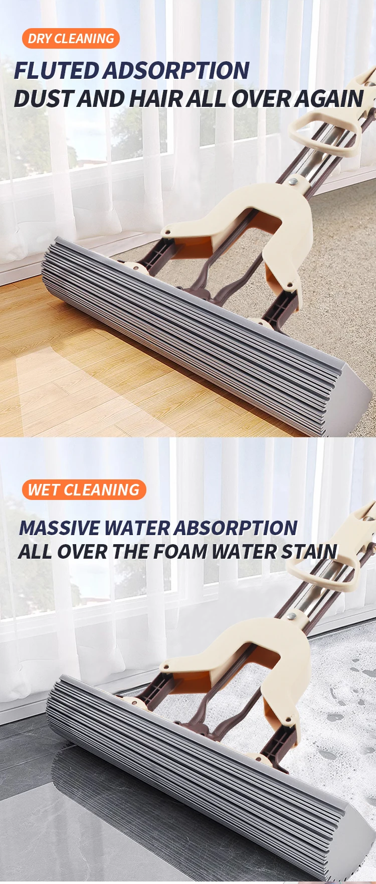 Free-handwash Folded Sponge Mop With Absorbent Cotton Thread Head ...