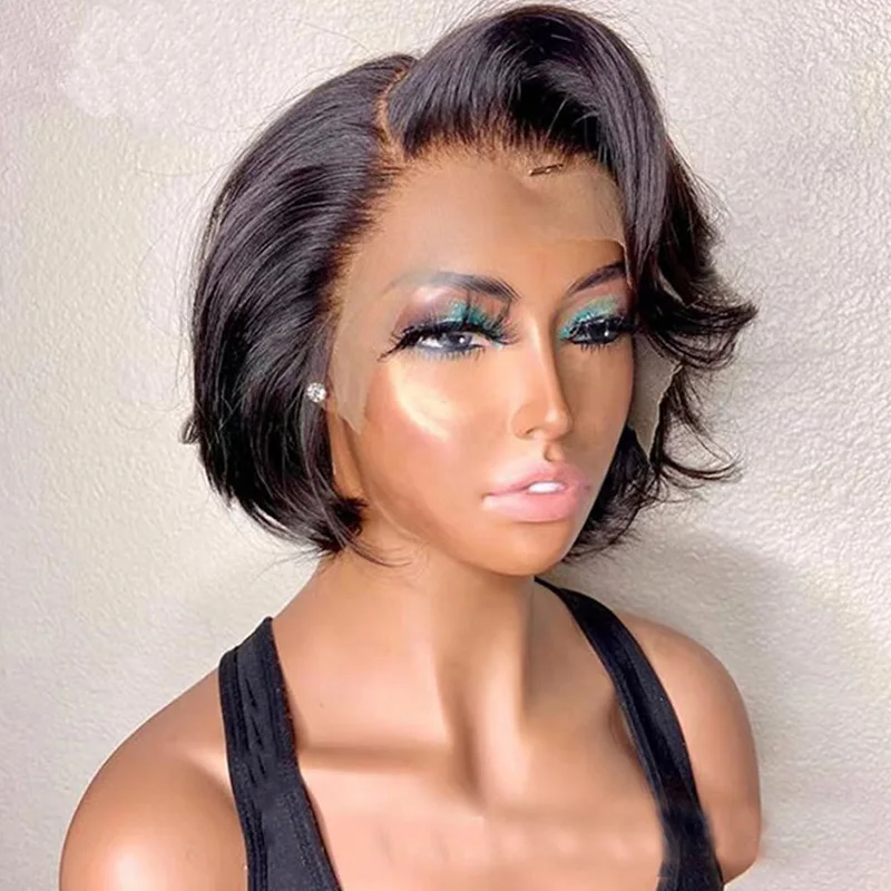 13x4 Lace Frontal Pixie Curls Wig Perruque Naturel Avec Frontal Ear To ...