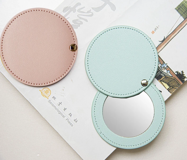 Personalized Round Pu Leather Compact Mirror For Purse - Oem Available