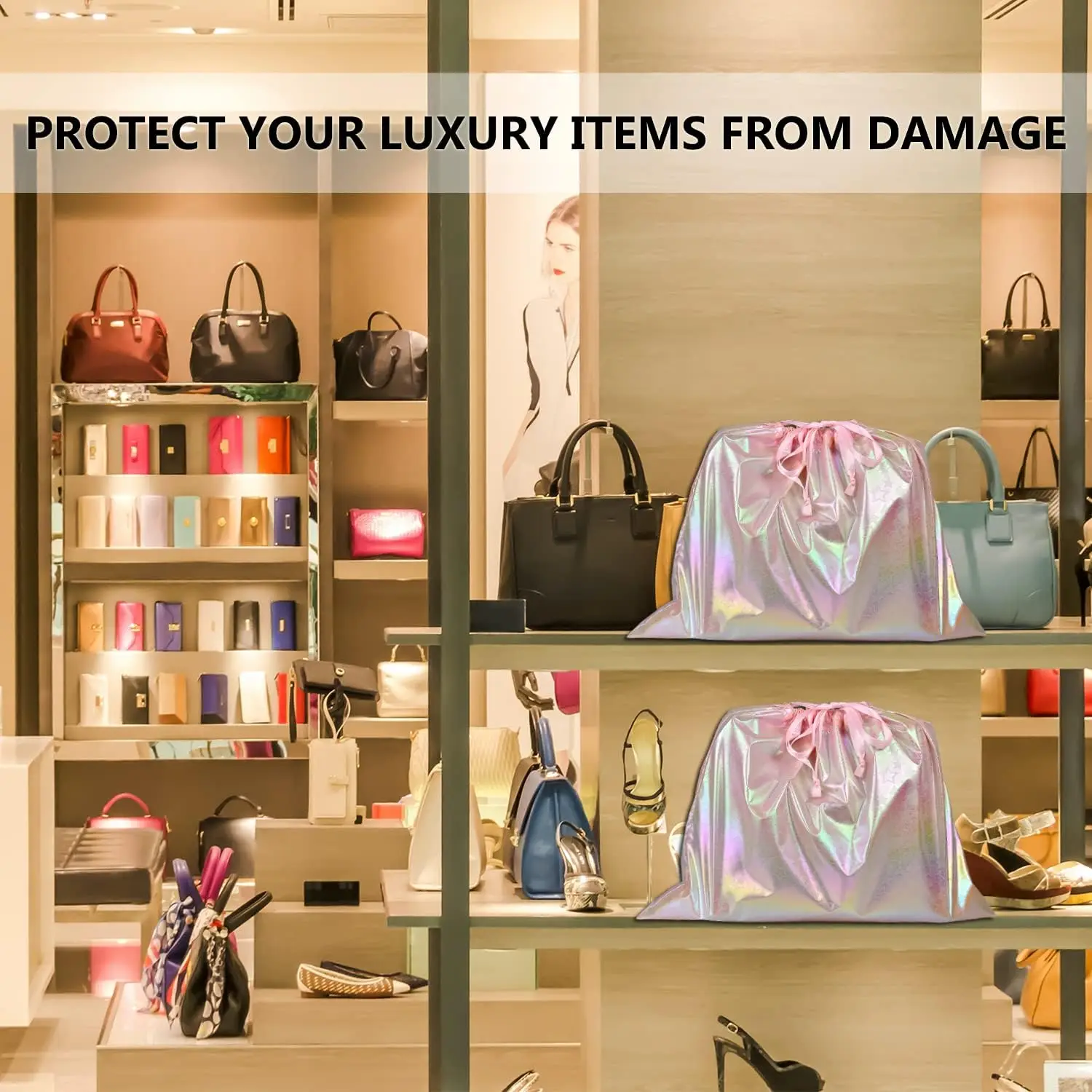 Custom Waterproof Soft Iridescent PU Drawstring Backpack