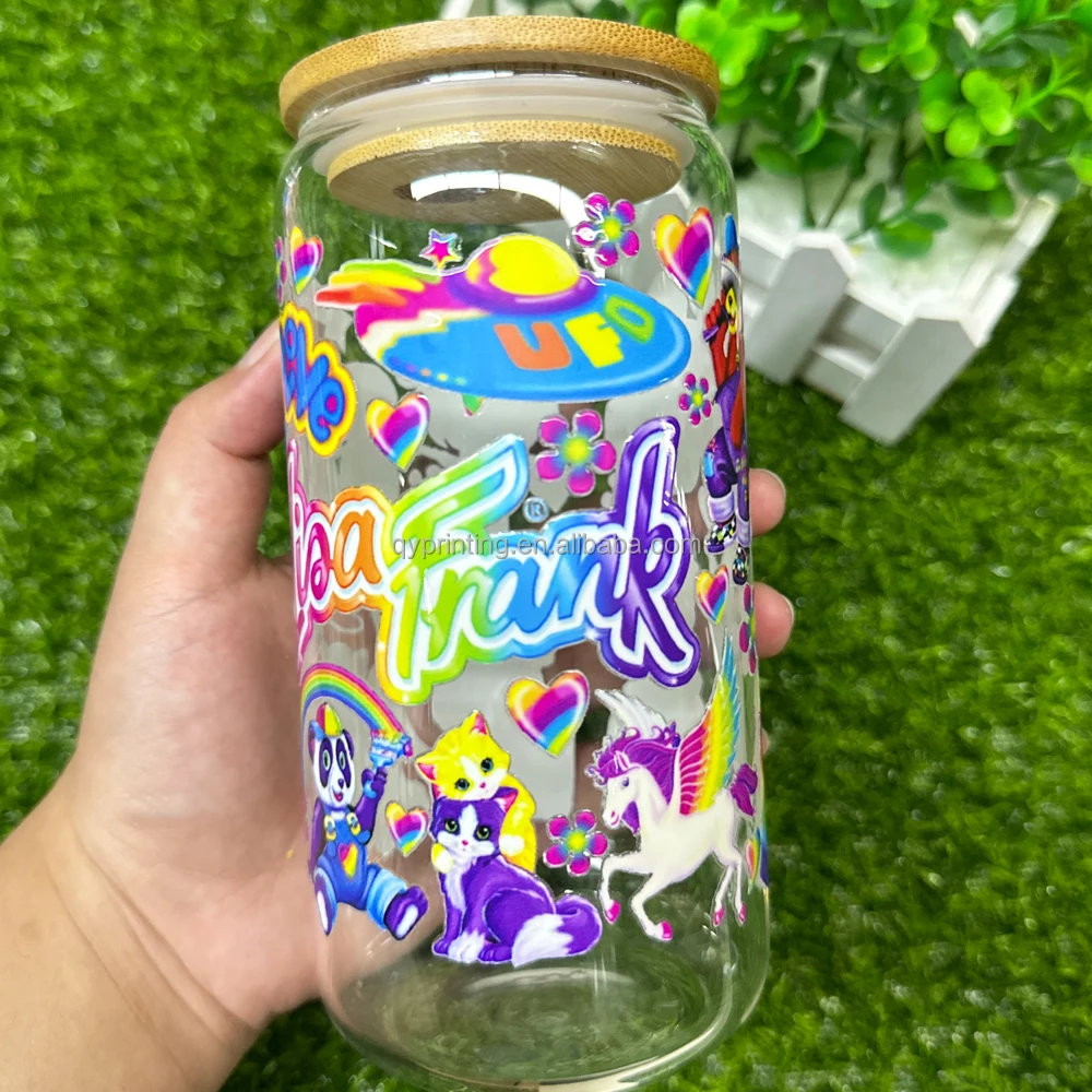 Waterproof UV DTF Cup Wrap Transfers Sticker 16oz Vinyl Wrap Glass Cups ...