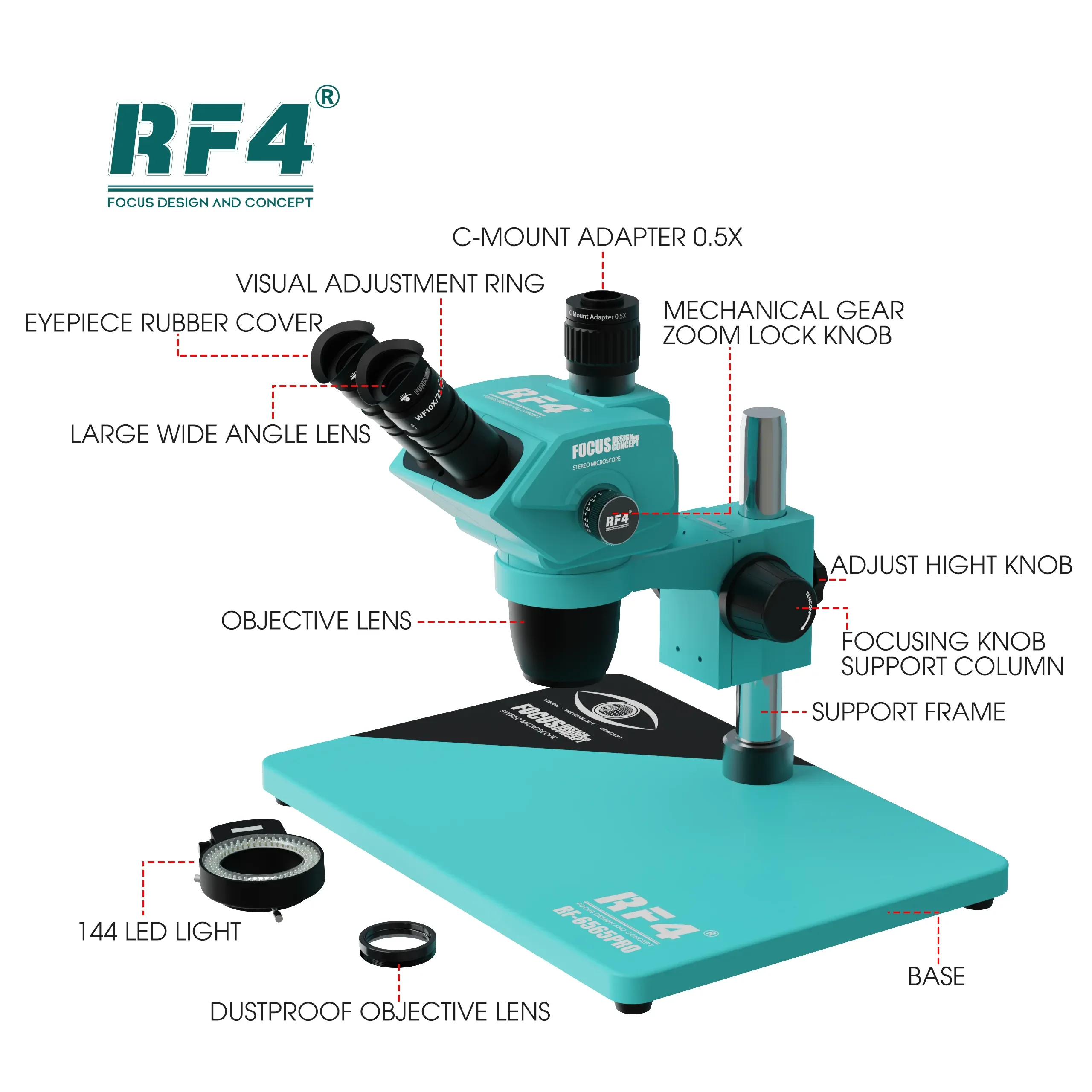 RF4 RF-6565PRO HD Trinocular Microscope for PCB Repair