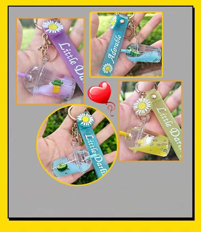 Colorful Fruit Bottle Shaped Oil Floating Keychain Cute Quicksand ...