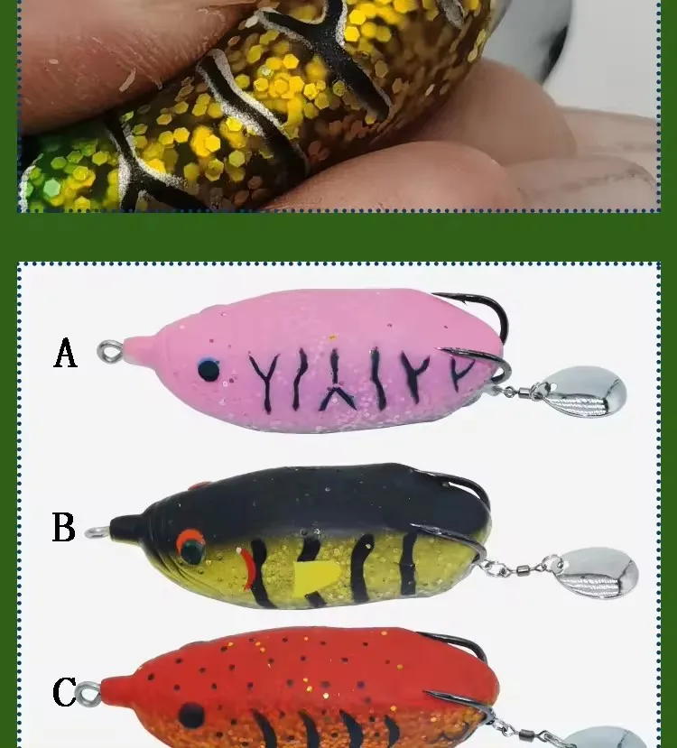 TAKEDO LW029 27G 9CM Snakehead Frog Fishing Lure Soft Hollow Body Crankbaits Fishing Frog Lure ...