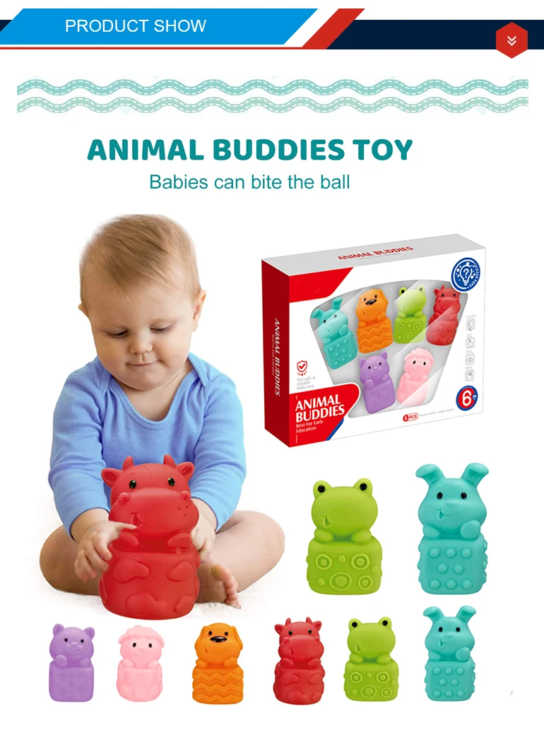 2023 Sensory Hand Grabbing Animal Soft Glue Educational Rattle Teether ...