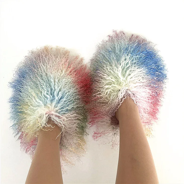 2023 New Designer Fashion Fur Slippers Long Hair Sheep Fur Slipeers ...