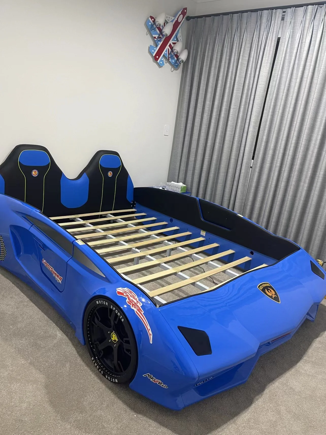 Blue Car Beds LED Light Girl Children Desk with Music