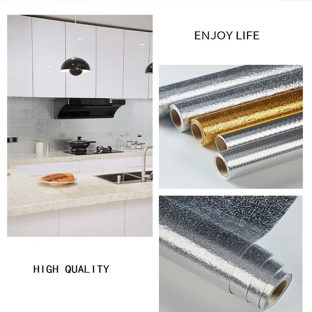 Peel & Stick Gold Adhesive 3d Oil Proof Waterproof Wall Sticker Metal ...