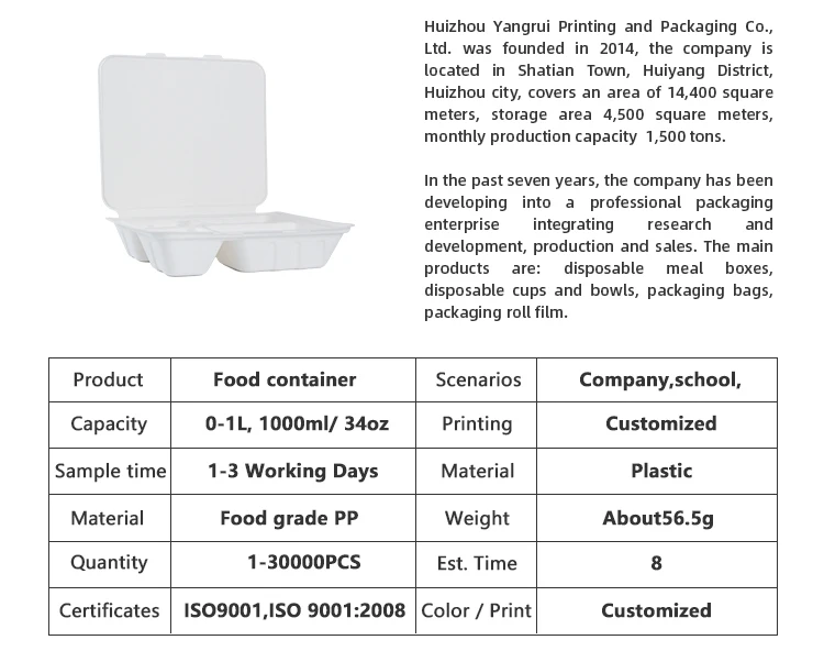 Sugarcane Eco Friendly Takeout Paper Bento Box Rectangular Clamshell ...