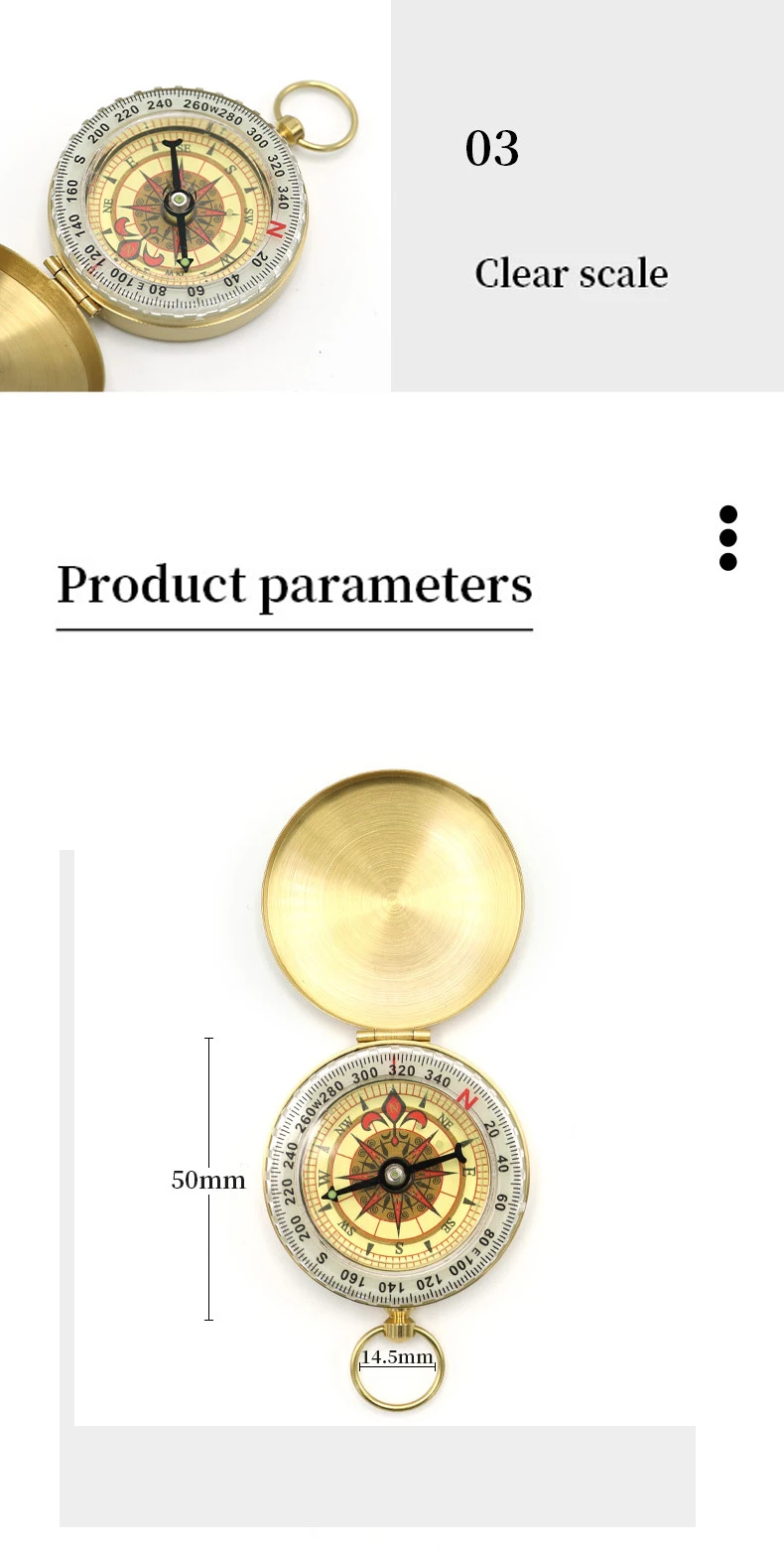 JETSHARK Outdoor Portable Travel Hiking Outdoor Brass Luminous Compass ...