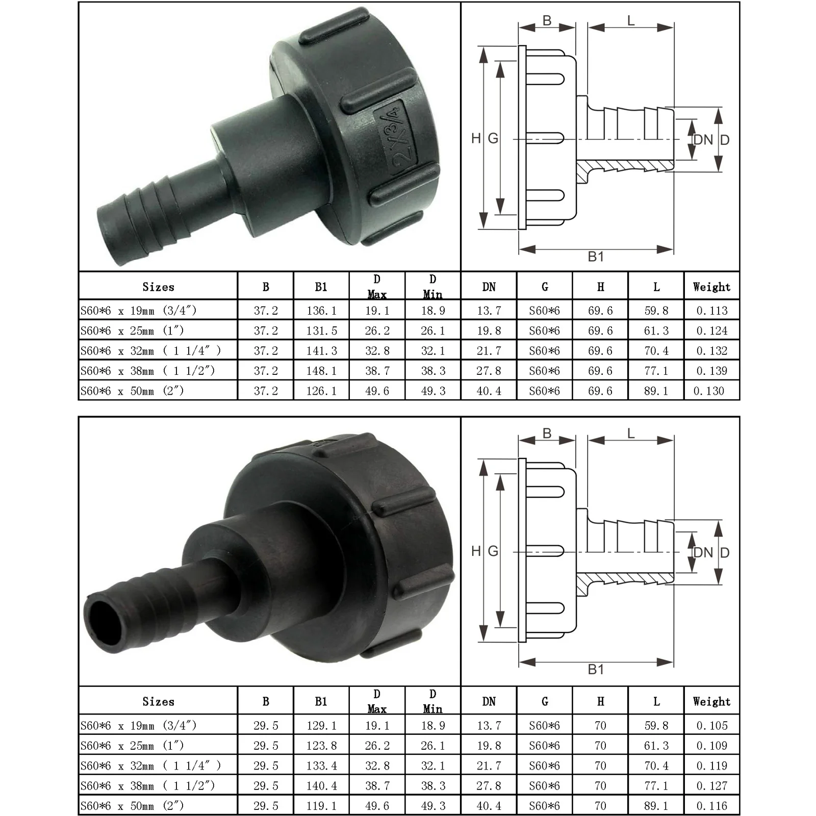 Pp Ibc Tote Adapter/coupling Din 61 Plastic Drum Fitting With 2" Hose ...
