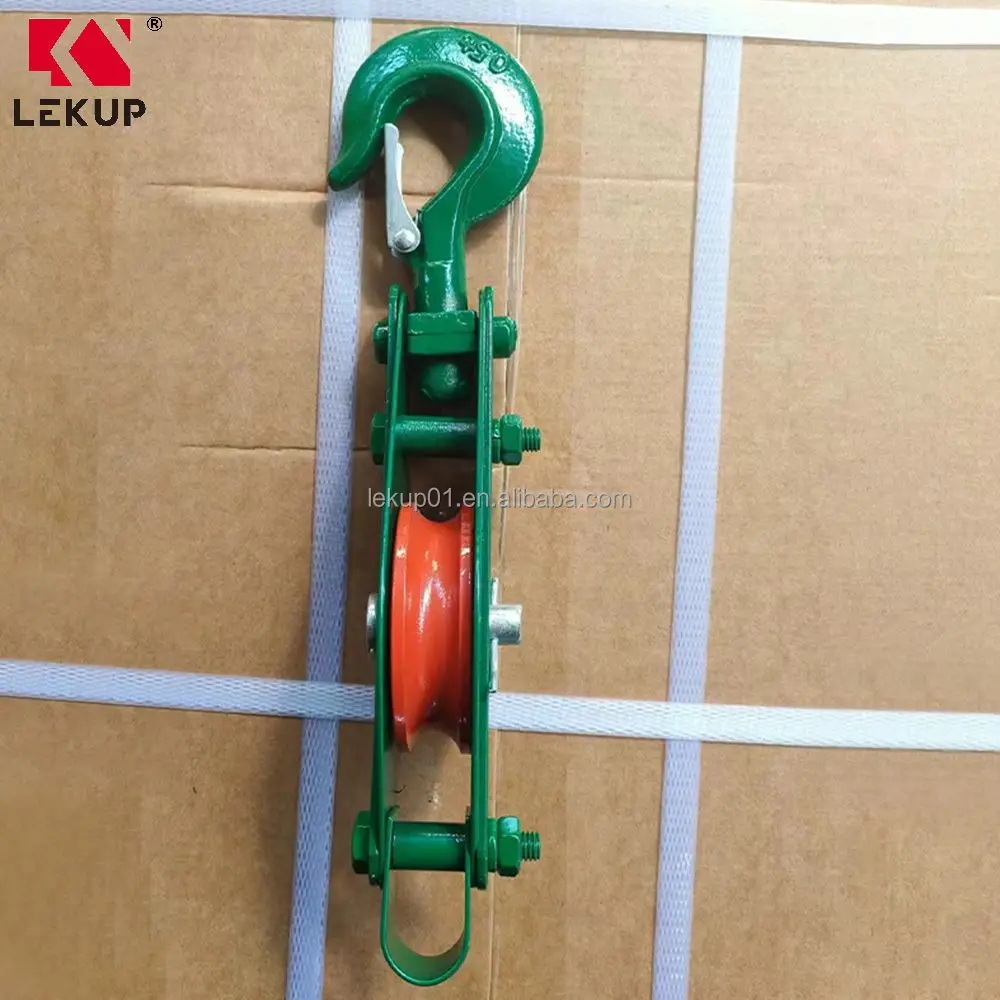 Painted Single Wheel Hook Lifting Pulley Block Closed-end Wire Rope ...
