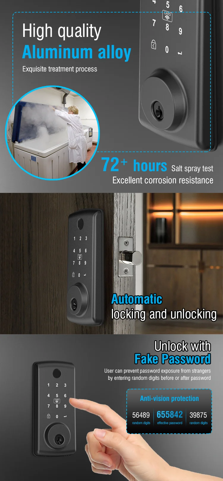 Te'an Smart Digital Door Lock Deadbolt RFID Electronic Key Card ...