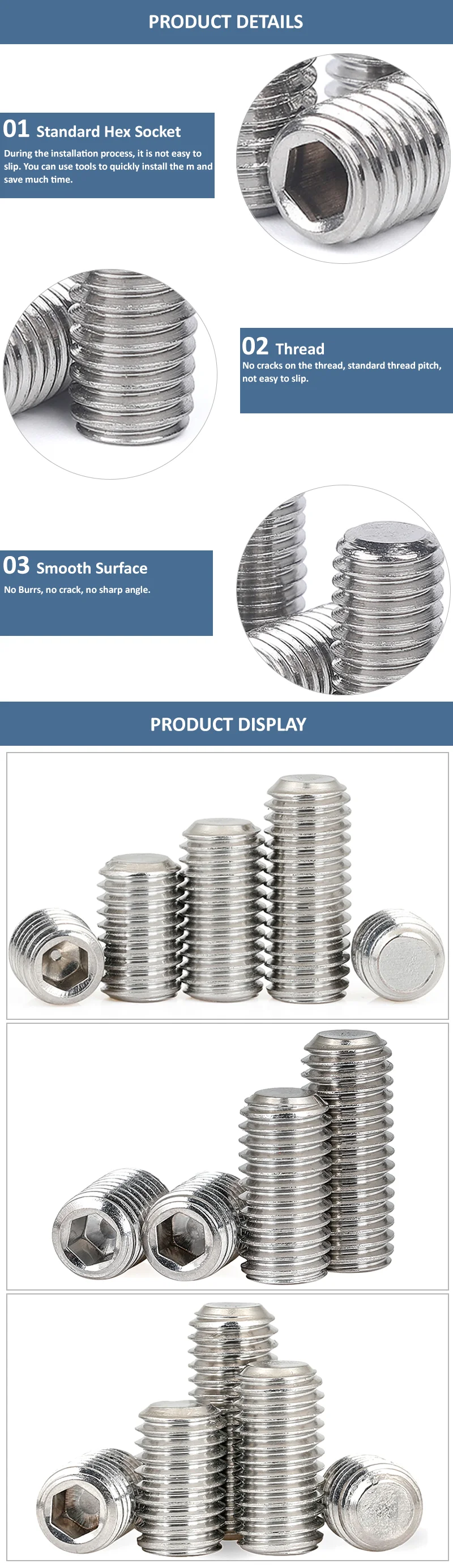 Din913 Stainless Steel 304 316 Passivation Hex Socket Allen Flat Point ...